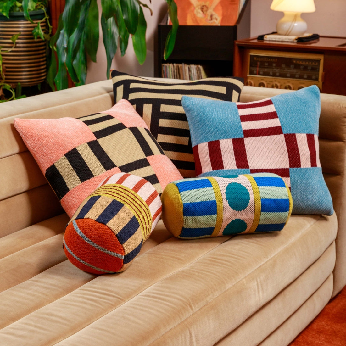Stripe Dot Soft Bolster Knit Pillow Modern Design Colorful – VERLOOP ...